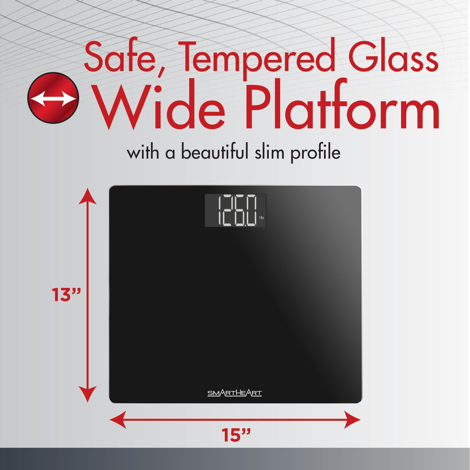 Smartheart Wide Platform Digital Floor Weight Scale - Black