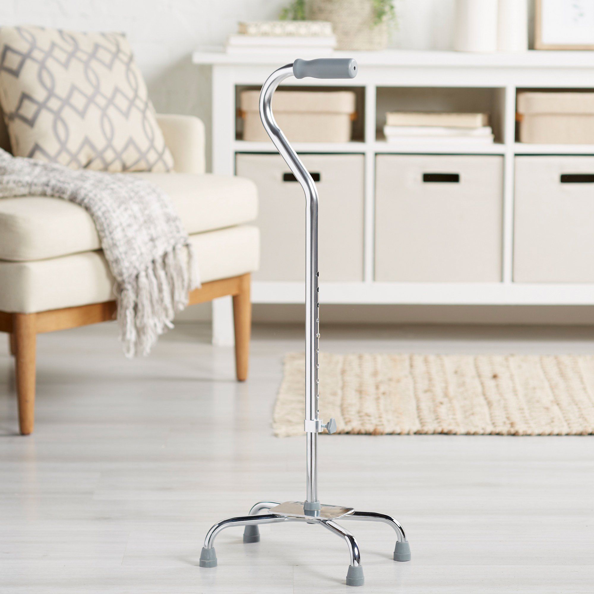 McKesson Chrome Steel Large Base Quad Cane, Adjustable Height 29" - 37. ...