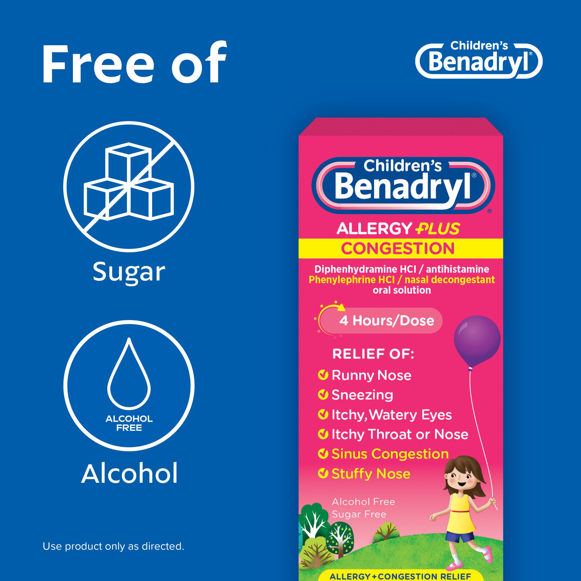Children's Benadryl Allergy Plus Congestion Relief Liquid, Grape - 4 fl oz