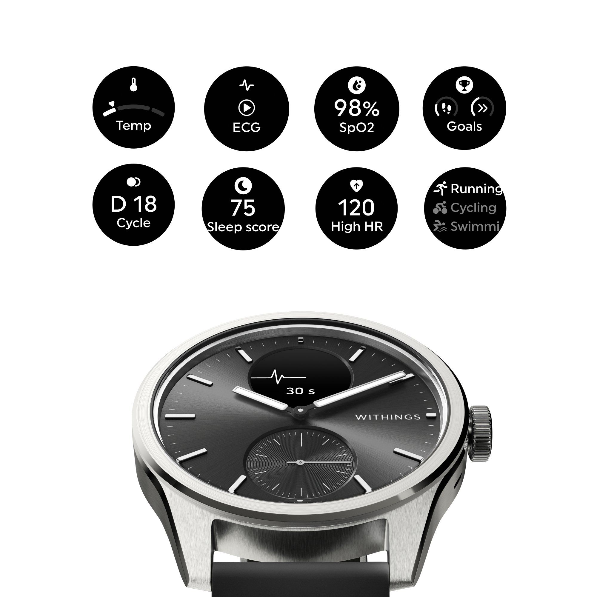 Withings ScanWatch 2 - Heart Health Hybrid Smartwatch, 42mm - Black