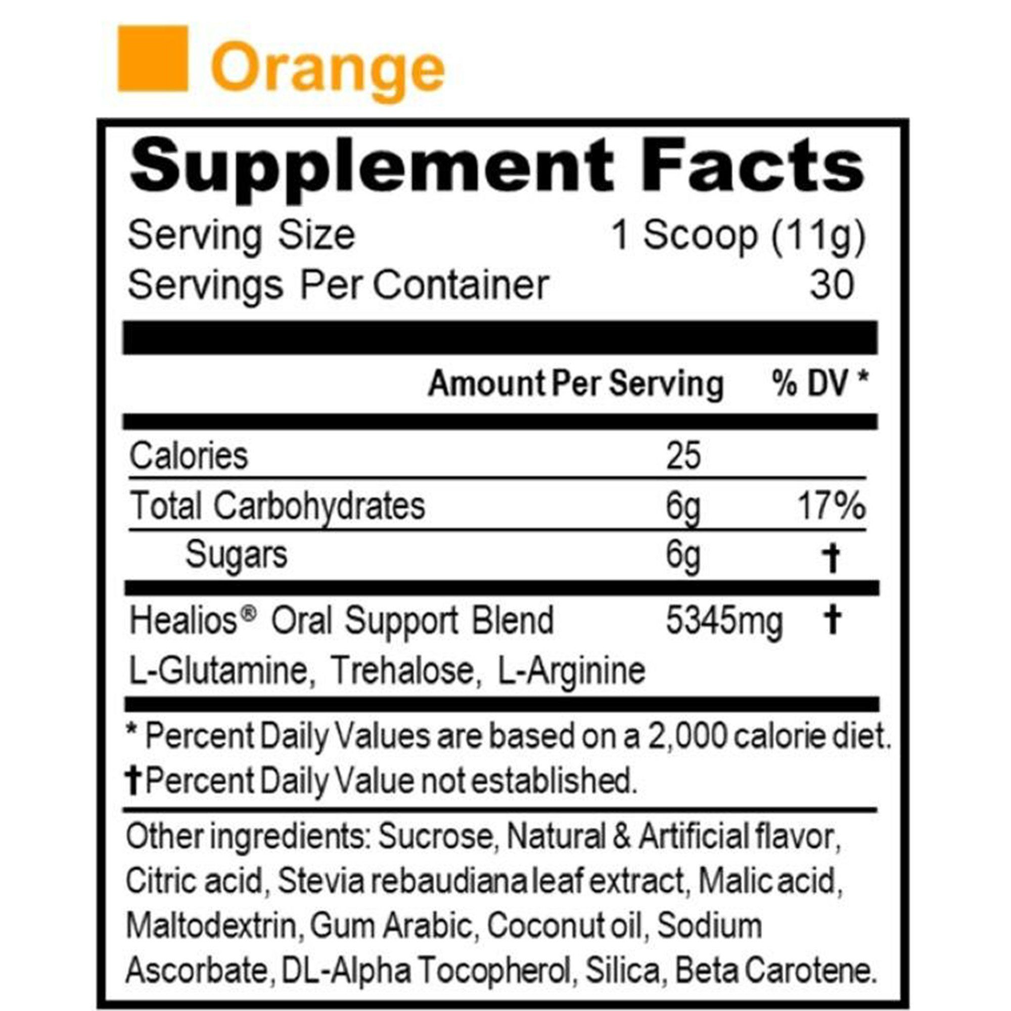 Healios Oral Supplement Powder for Mouth Sores, Orange - 11.64 oz