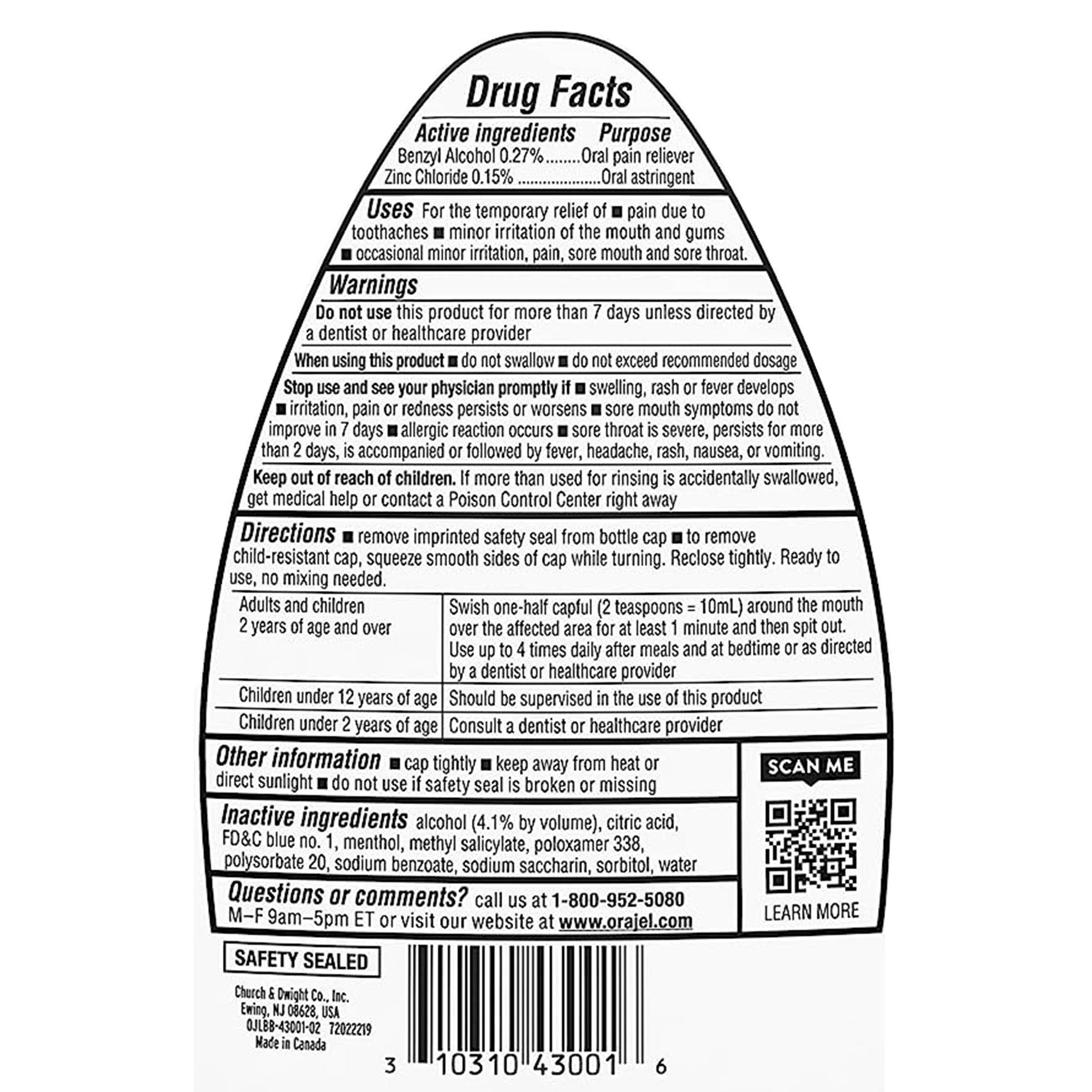 Orajel Toothache Analgesic & Astringent Rinse, Mint - 16 fl oz