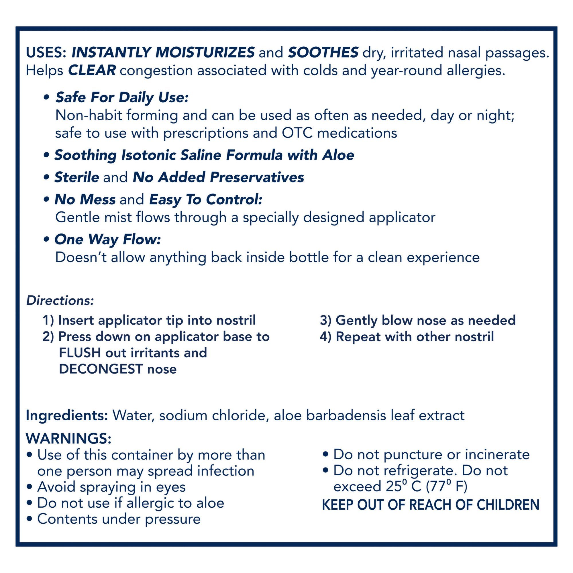 Vicks Sinex Saline Moisturizing Ultra Fine Nasal Mist with Aloe, Drug ...