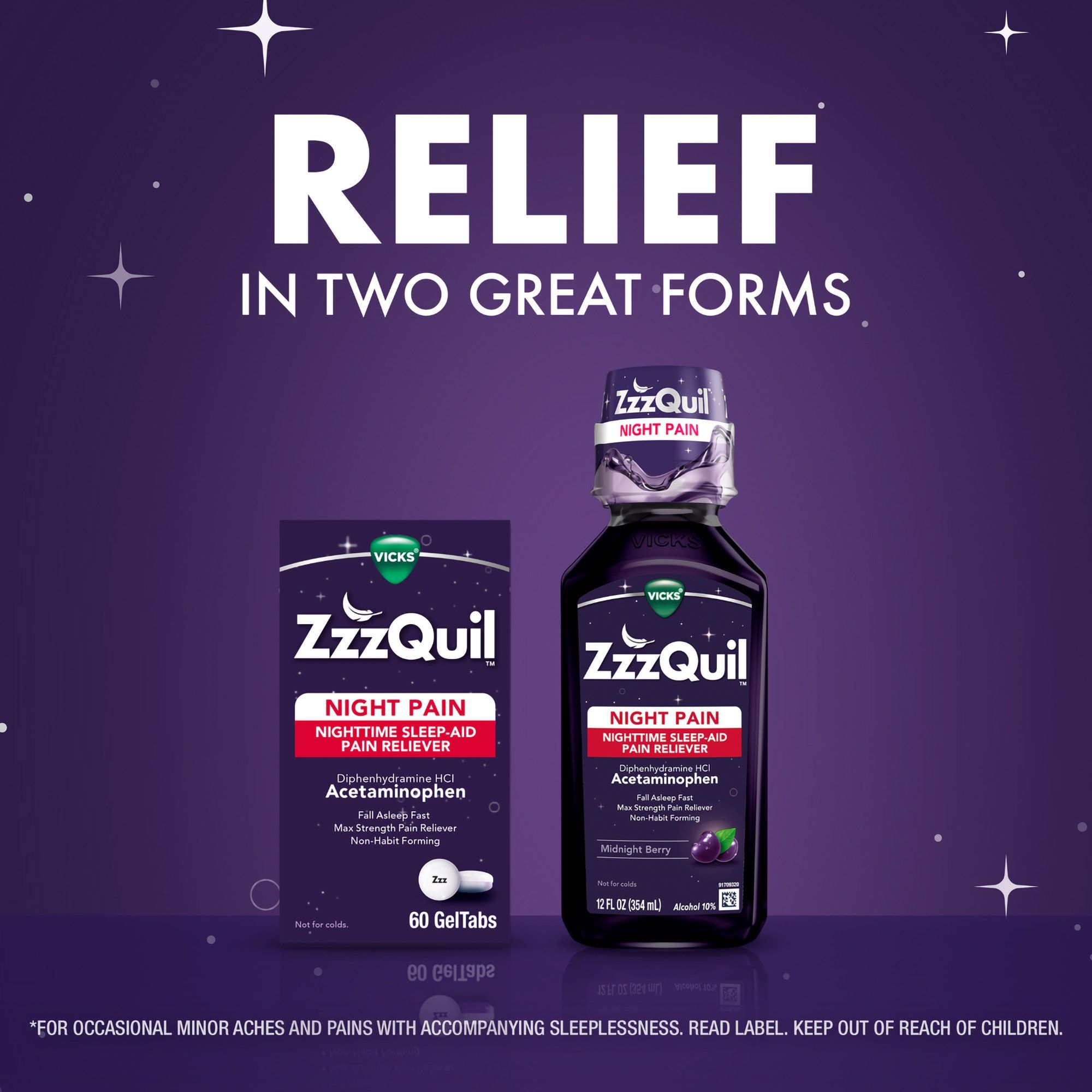 Vicks ZzzQuil Nighttime Sleep & Pain Reliever Liquid, Midnight Berry ...