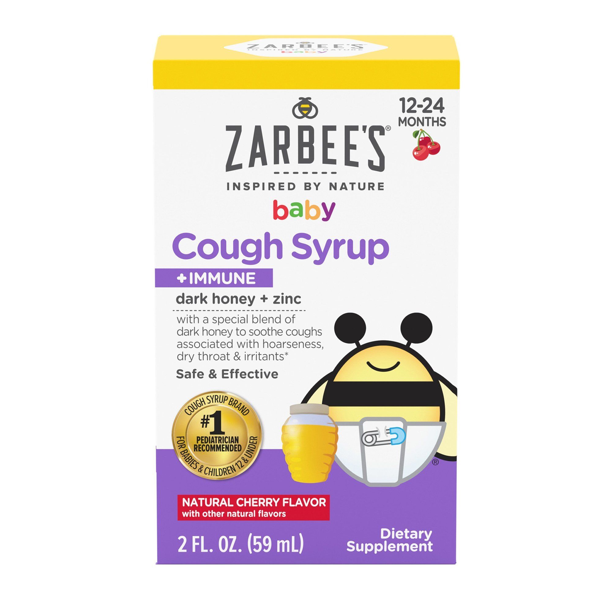 Zarbee's Baby Cough Syrup + Immune with Honey & Zinc, Cherry - 2 fl oz