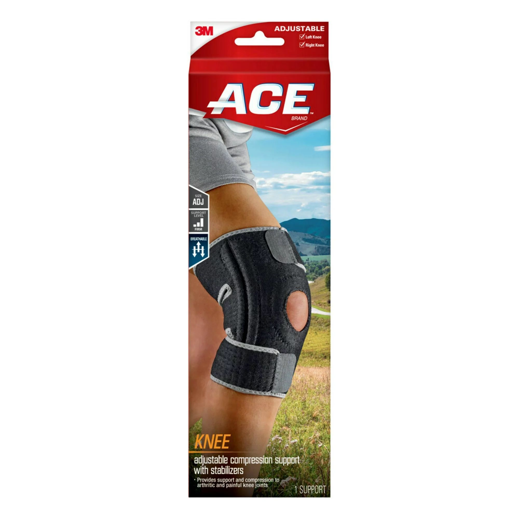 ACE Firm Support Knee Brace W/ Side Stabilizers, Adjustable - 1 ct