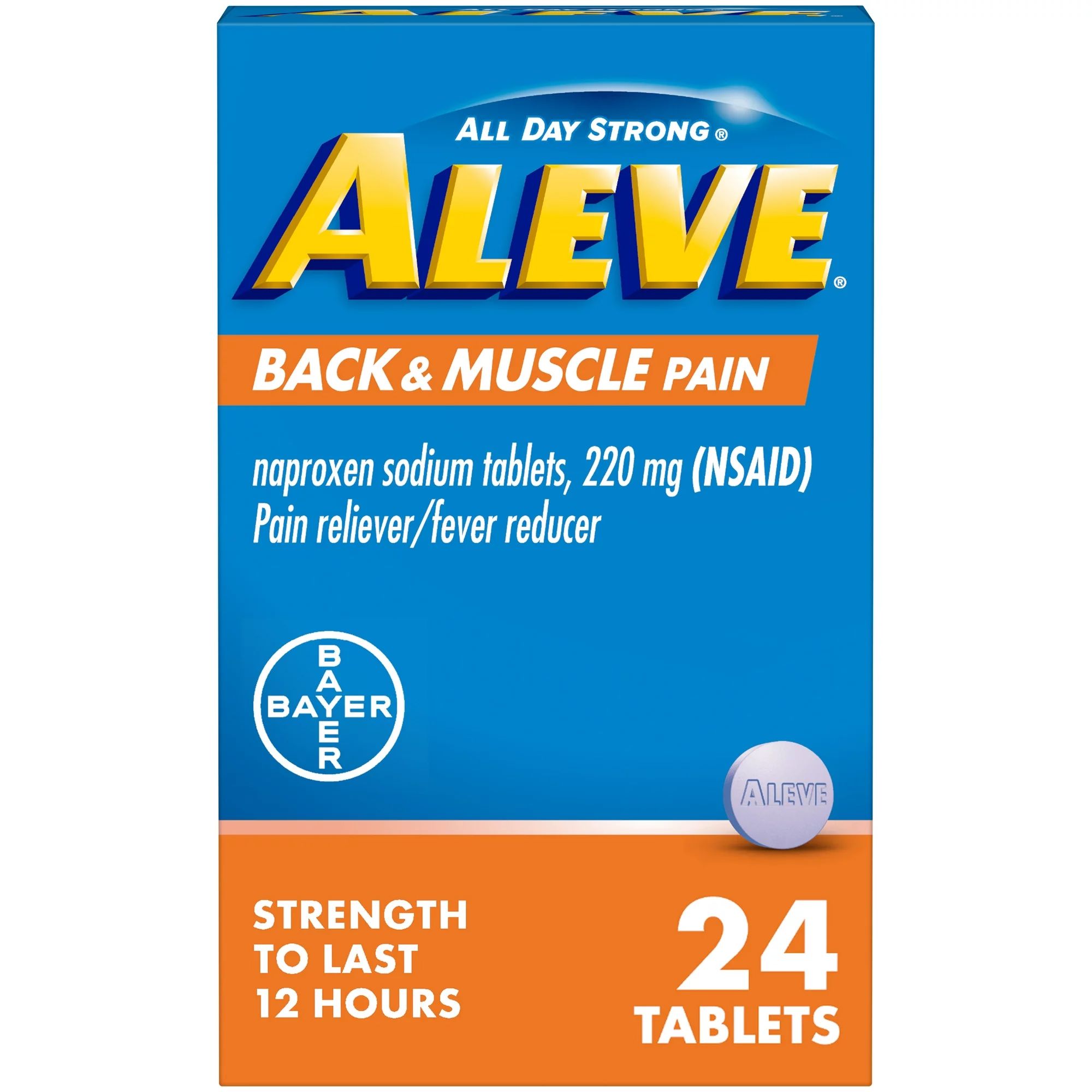 Aleve Back & Muscle Pain Reliever Naproxen Sodium Tablets, 220 mg - 24 ct