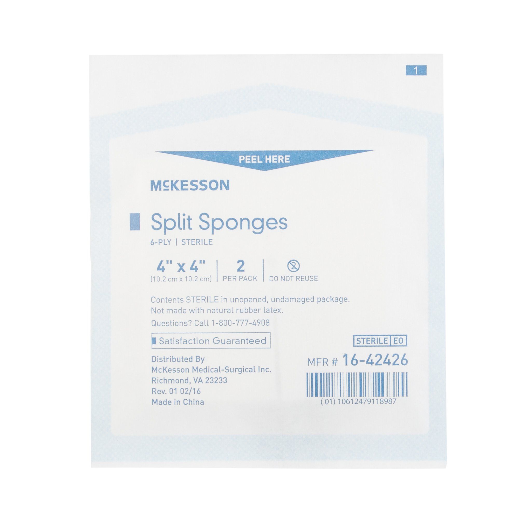 McKesson I.V. Drain Split Dressing Sponge, 4" x 4" - 25 ct