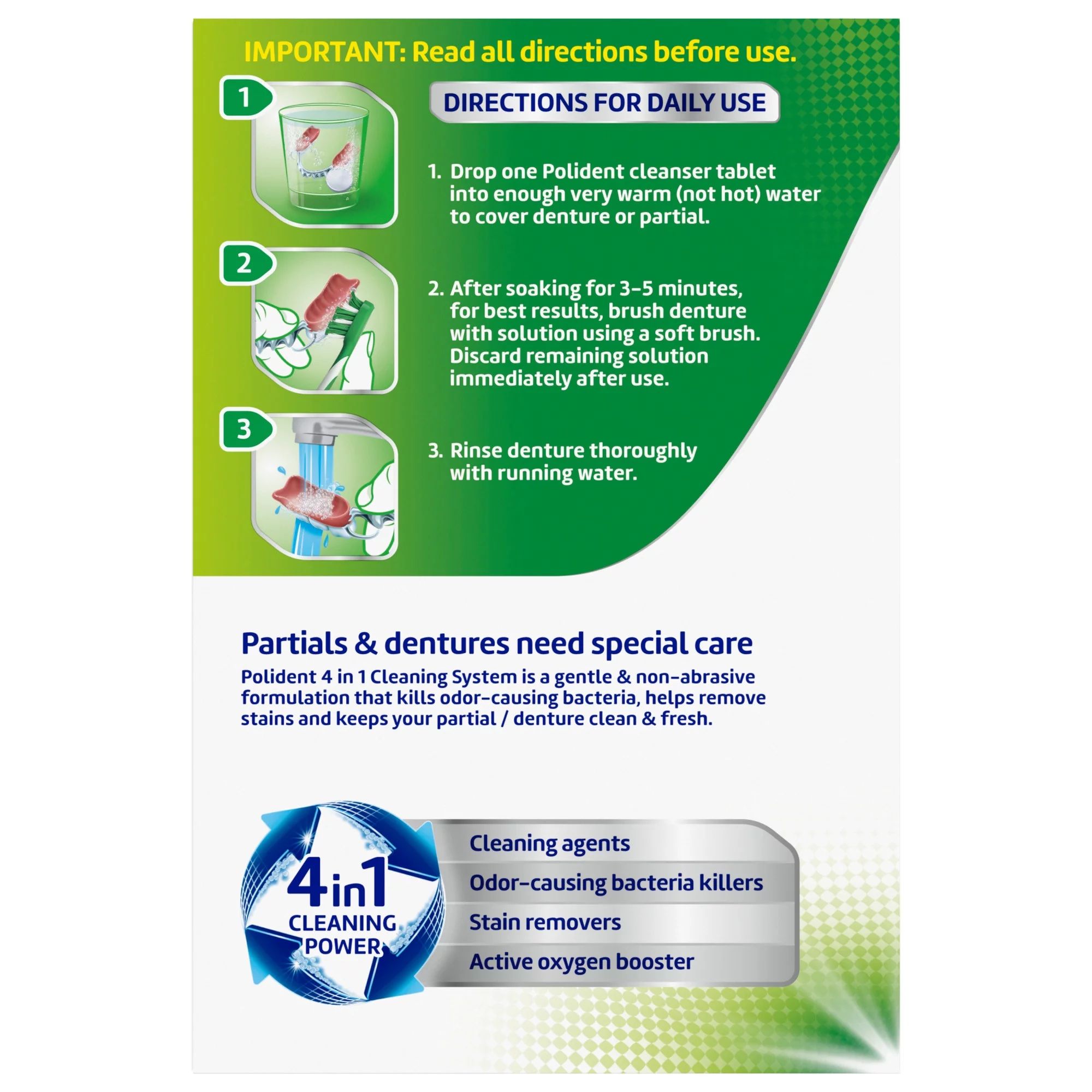 Polident 3 Minute Antibacterial Denture Cleanser Tablets, Triple Mint ...