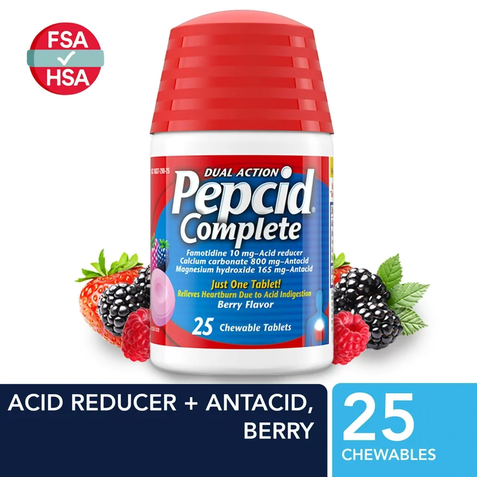 Pepcid Complete Acid Reducer + Antacid Chewables, Berry - 25 ct