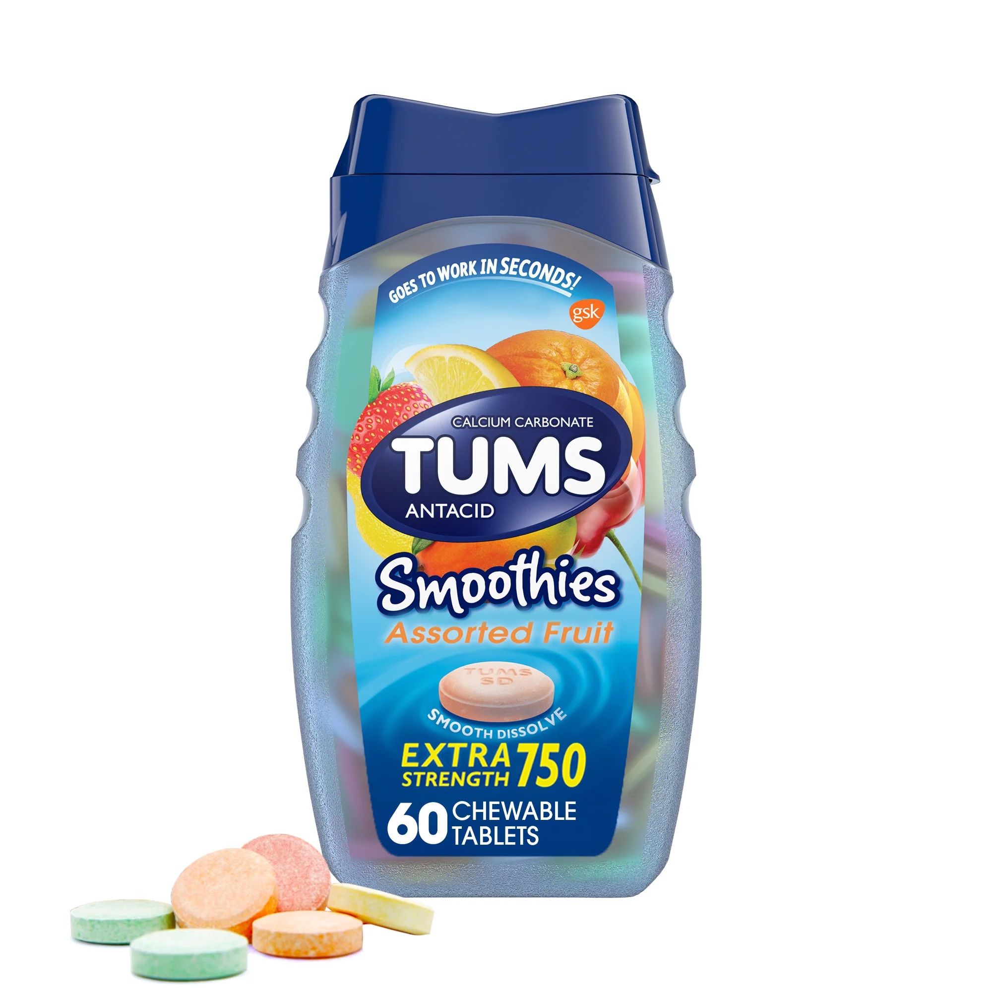 Tums Extra Strength Smoothies Antacid Chewable Tablets, 750 mg ...