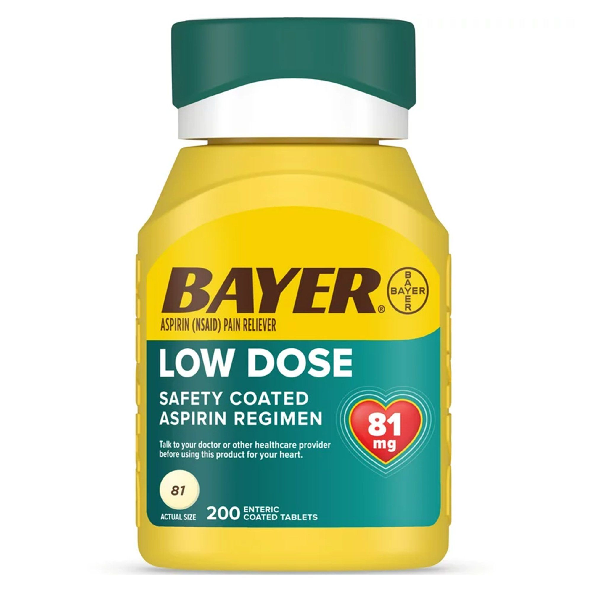 Bayer Low Dose Aspirin Pain Relief Enteric Coated Tablets, 81mg - 200 ct