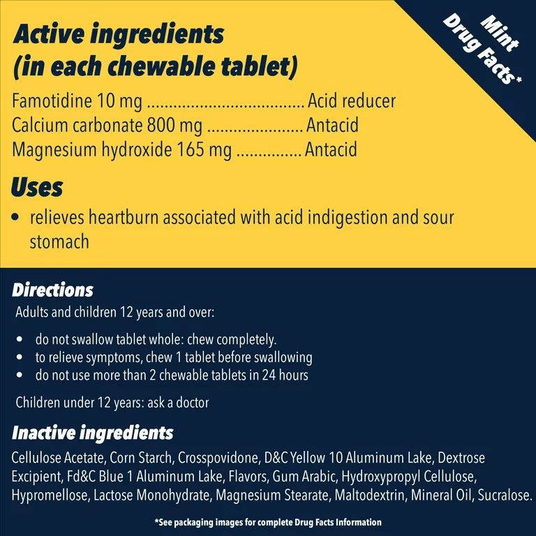 Pepcid Complete Acid Reducer + Antacid Chewable Tablets, Mint - 25 ct