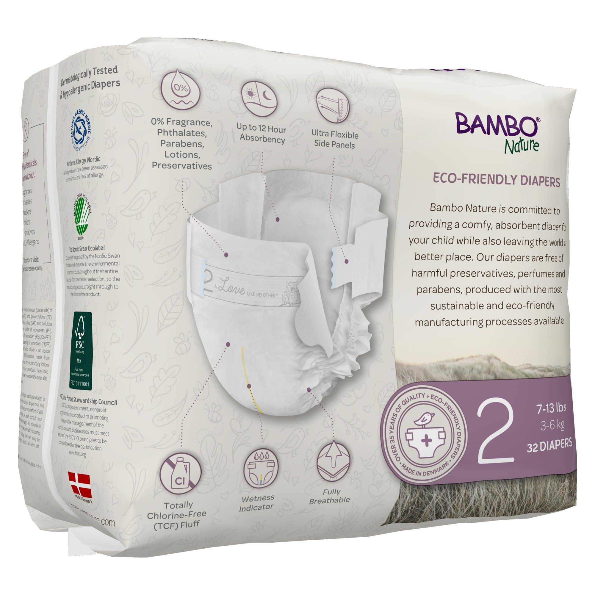 Bambo Nature Dream Baby Diapers, Size 2, 7-13 lbs - 32 ct