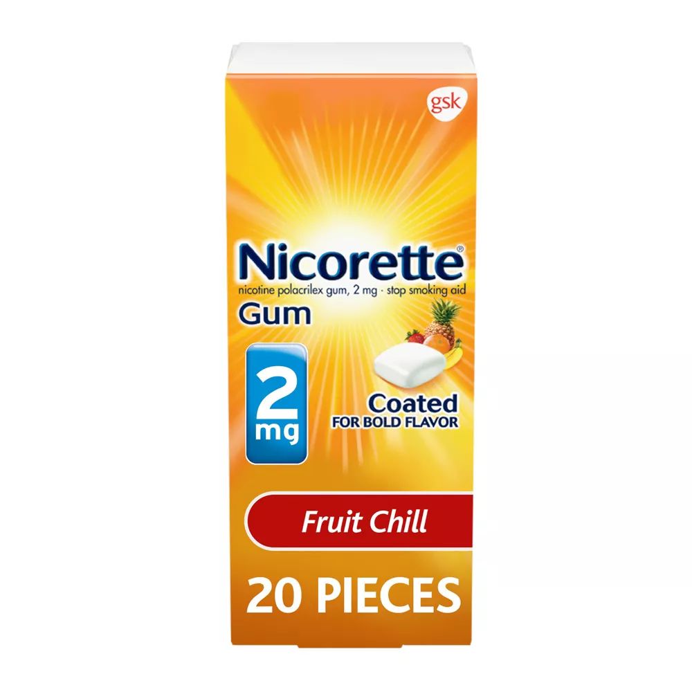 Nicorette Nicotine Gum to Stop Smoking, 2 mg, Fruit Chill - 20 ct