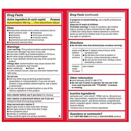 Tylenol 8 Hour Acetaminophen Muscle Aches & Pain Extended Release ...