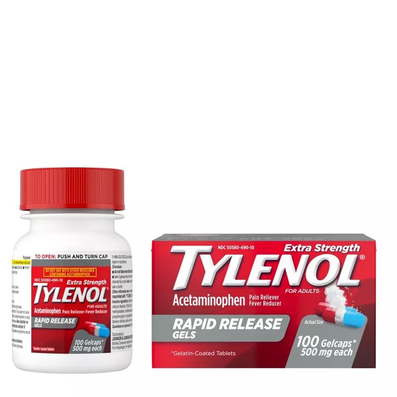 Tylenol Extra Strength Acetaminophen Rapid Release Gels Gelcaps, 500 mg ...