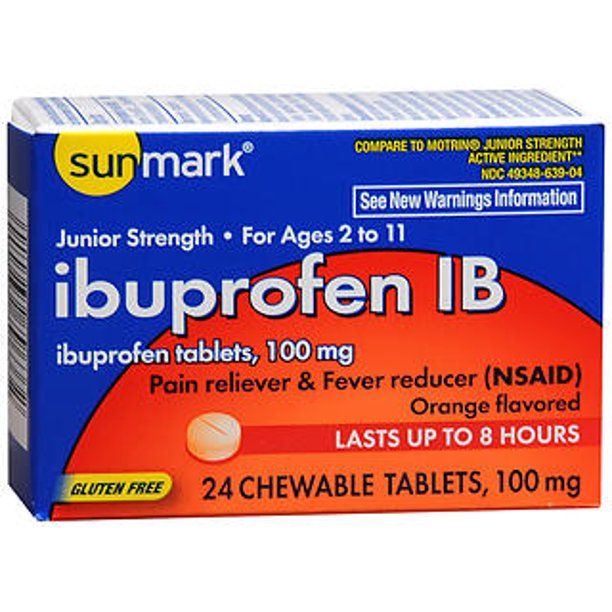 Sunmark Junior Strength Ibuprofen IB Chewable Tablets, Orange, 100 mg ...