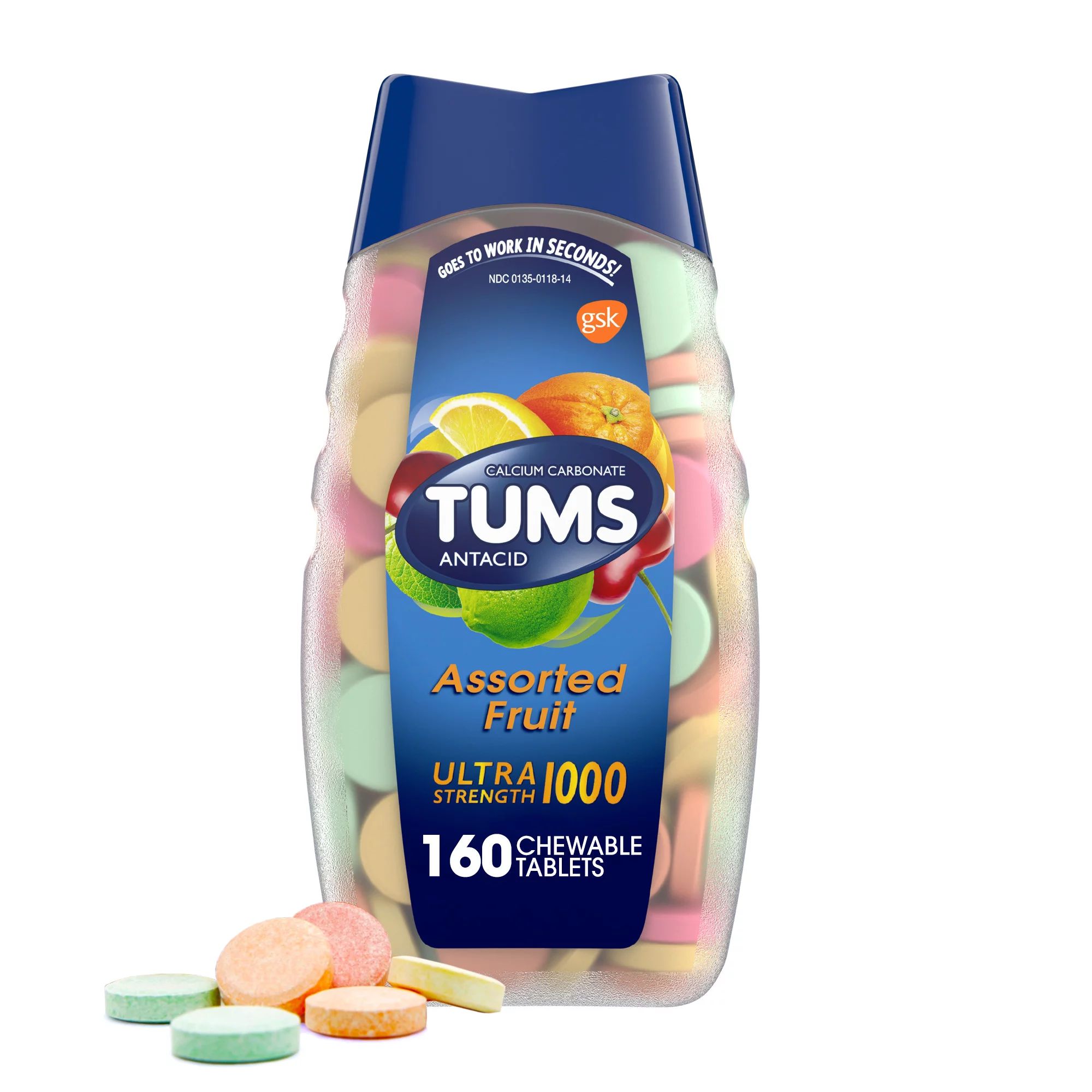 Tums Ultra Strength Antacid Chewable Tablets, 1000 mg, Assorted Fruit ...