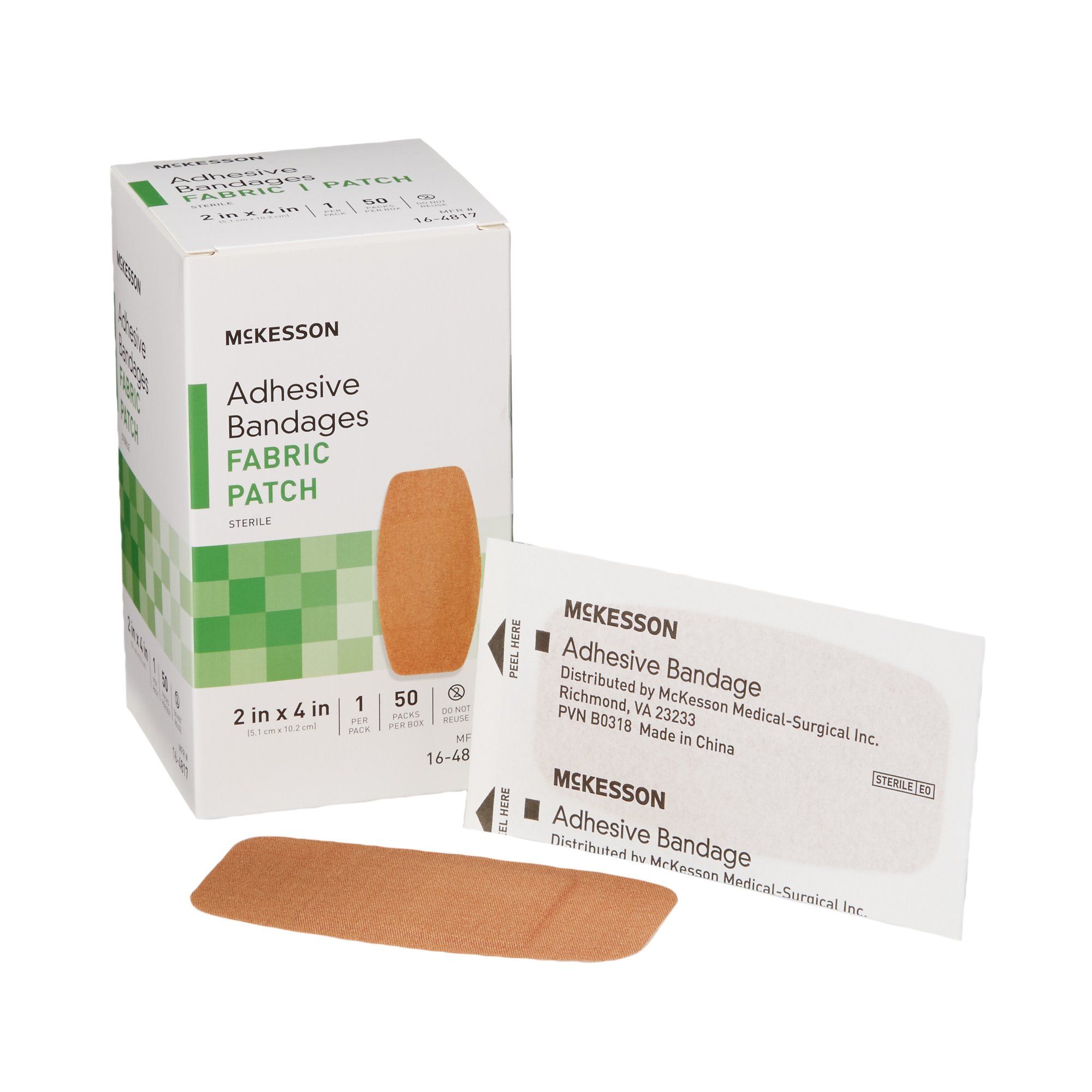 McKesson Adhesive Bandages for Wound Care, Fabric Patch, Sterile, 2"x 4 ...
