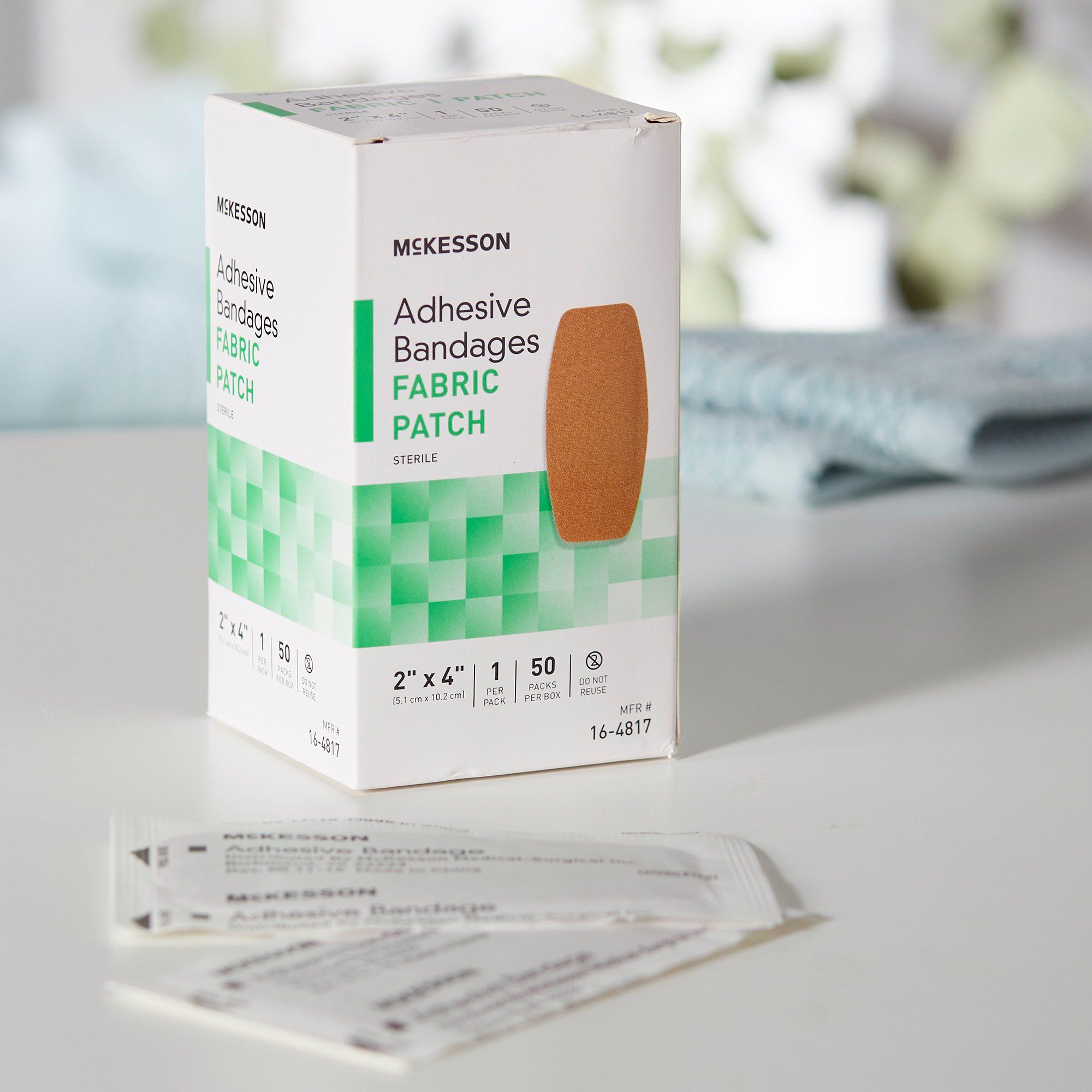 McKesson Adhesive Bandages for Wound Care, Fabric Patch, Sterile, 2"x 4 ...