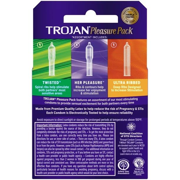Trojan Pleasure Variety Pack Lubricated Condoms - 3 ct
