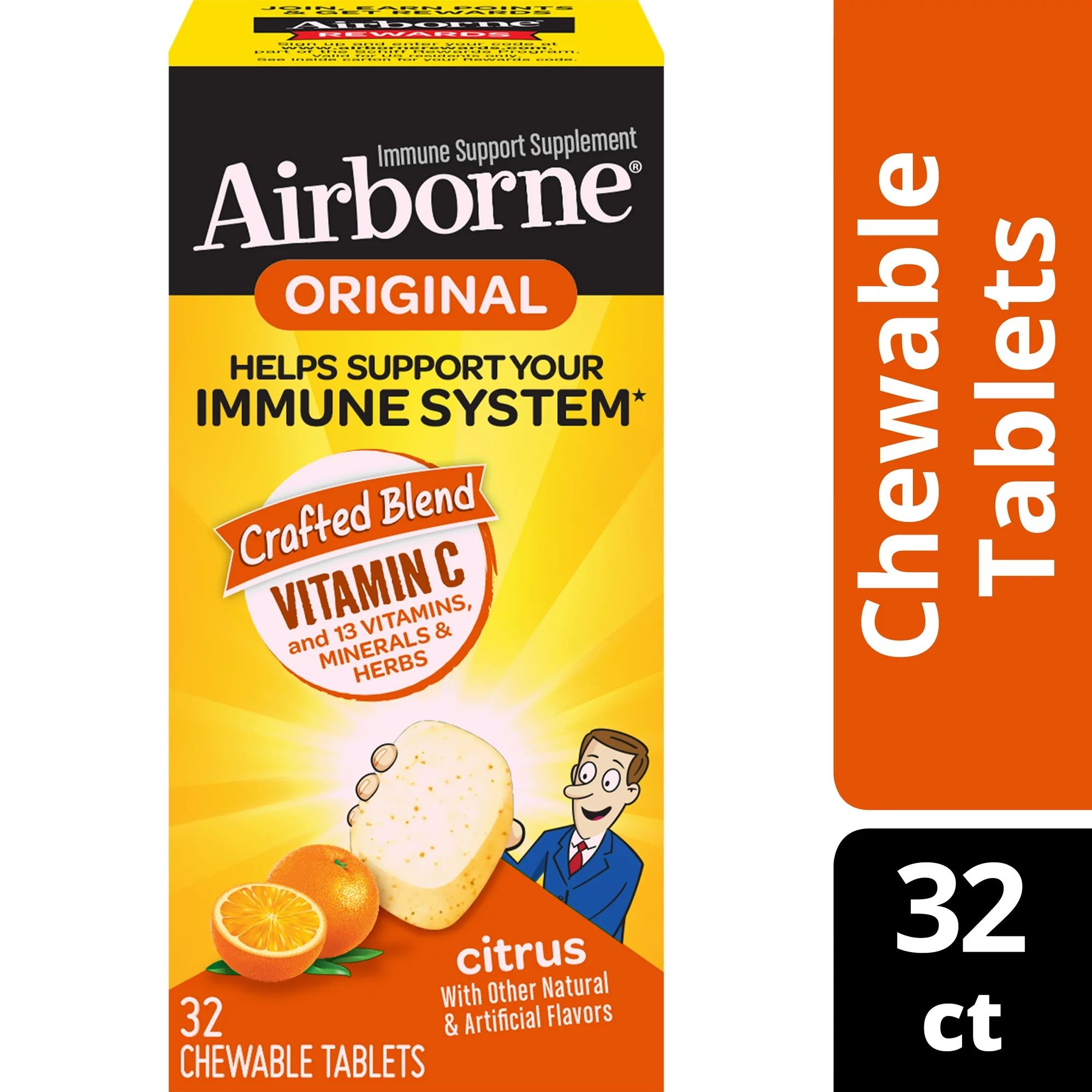 Airborne Vitamin C Chewable Tablets, Citrus - 32 ct