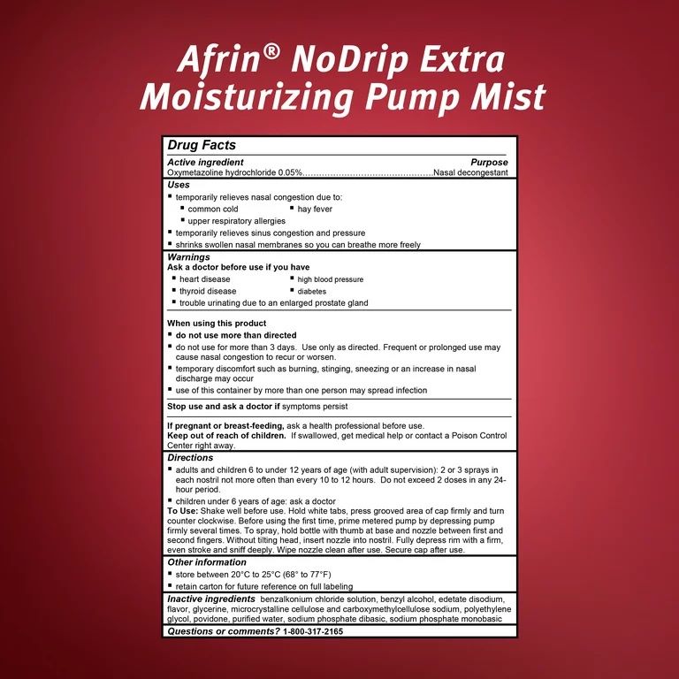 Afrin No Drip 12 Hour Nasal Decongestant Pump Mist - .5 fl oz