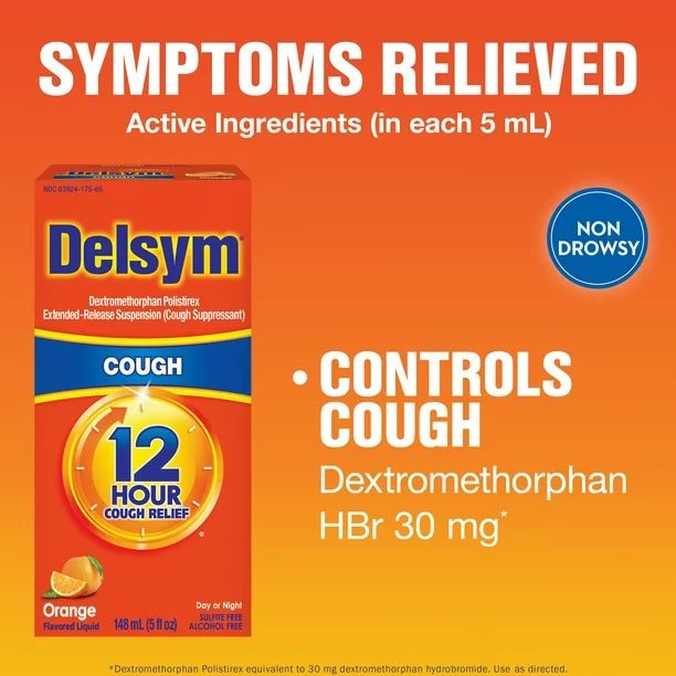 Delsym Adult 12 Hour Cough Suppressant Liquid, Orange - 5 fl oz