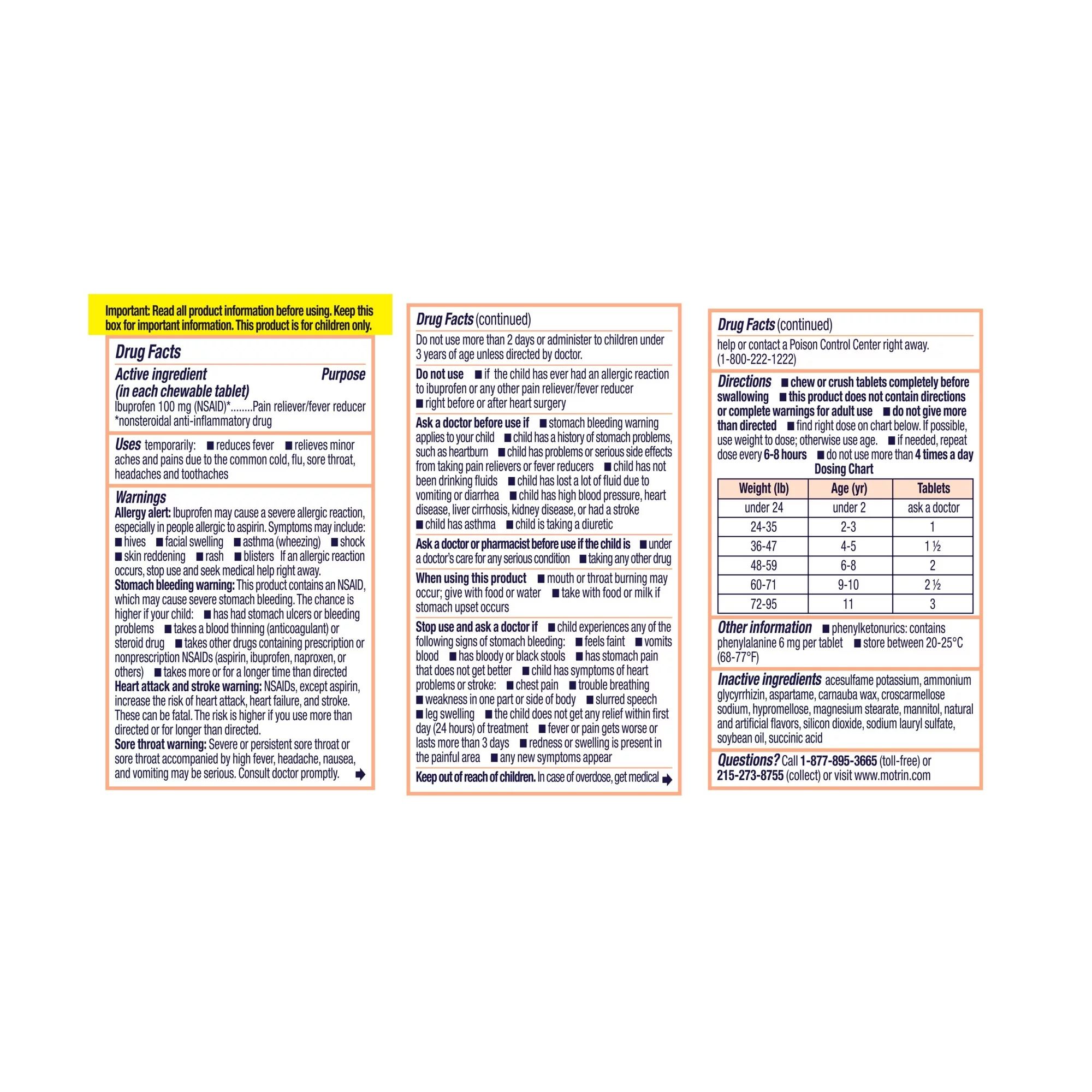 Children's Motrin Dye-Free Ibuprofen Chewable Tablets, Grape - 24 ct