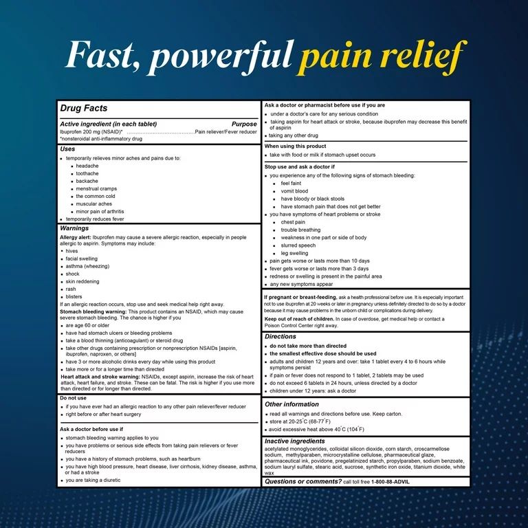 Advil Ibuprofen Coated Tablets, 200 mg - 50 ct