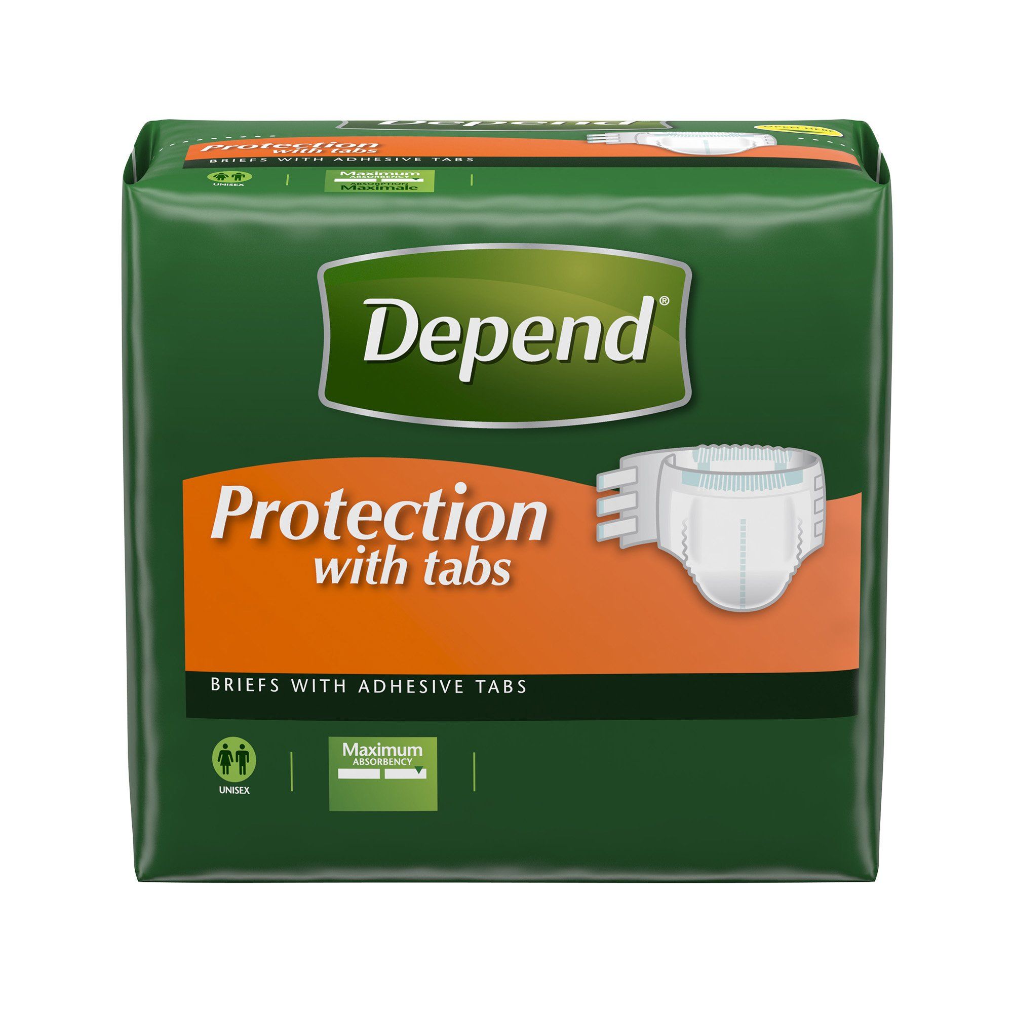 Depend Incontinence Briefs with Tabs, Unisex, Maximum Absorbency, Large ...