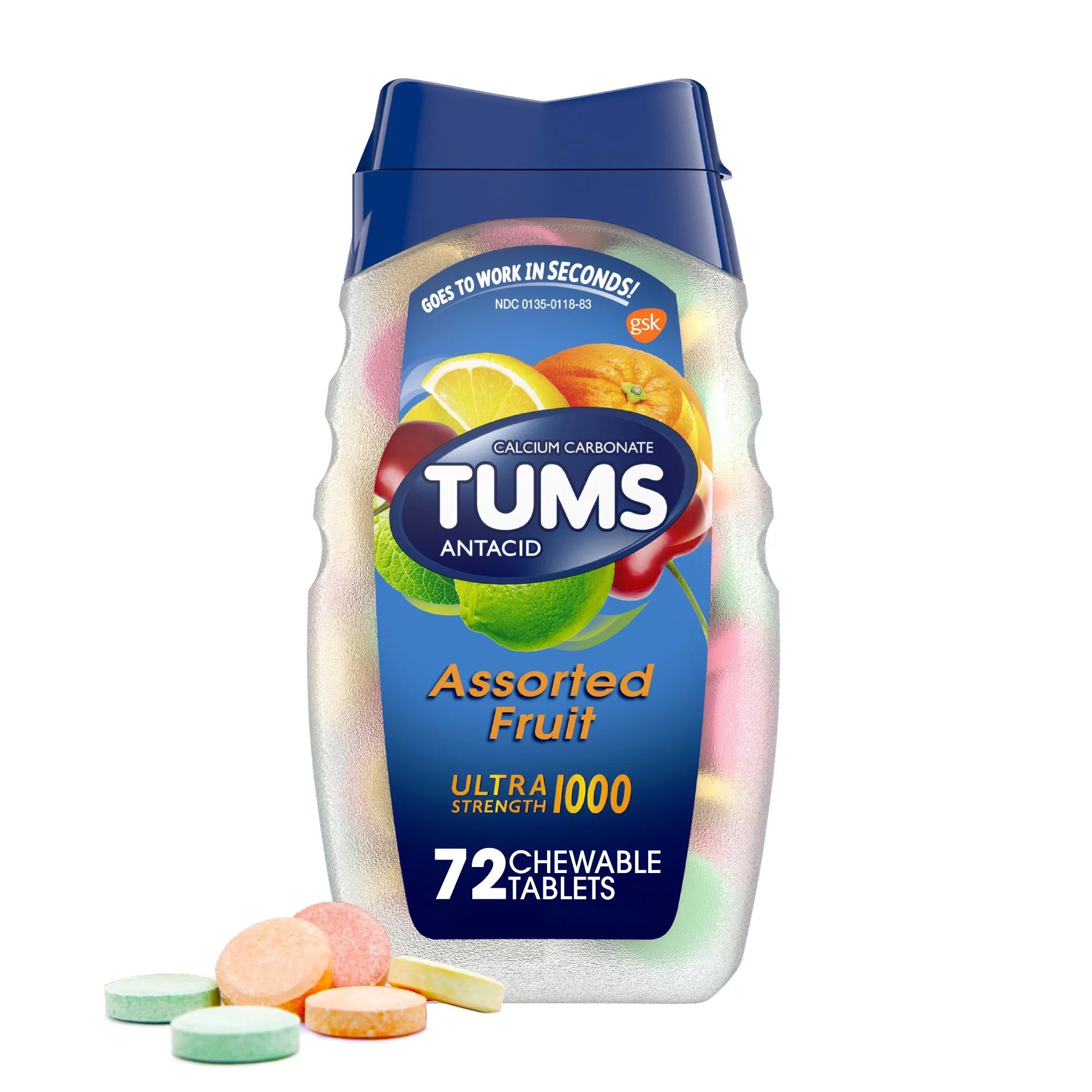 Tums Ultra Strength Antacid Chewable Tablets, 1000 mg, Assorted Fruit ...