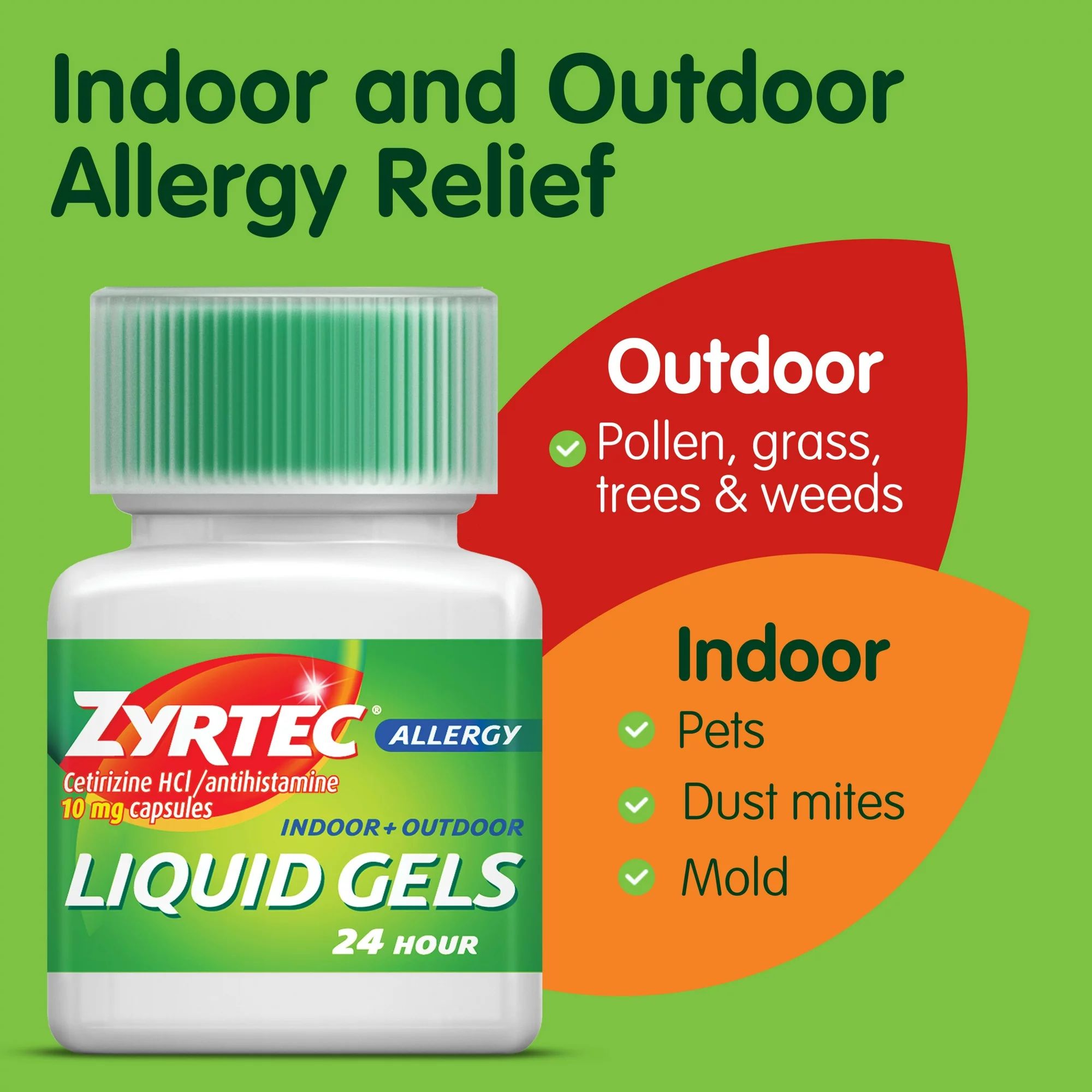 Zyrtec 24 Hour Allergy Relief Antihistamine Liquid Gel Capsules, 10 mg ...