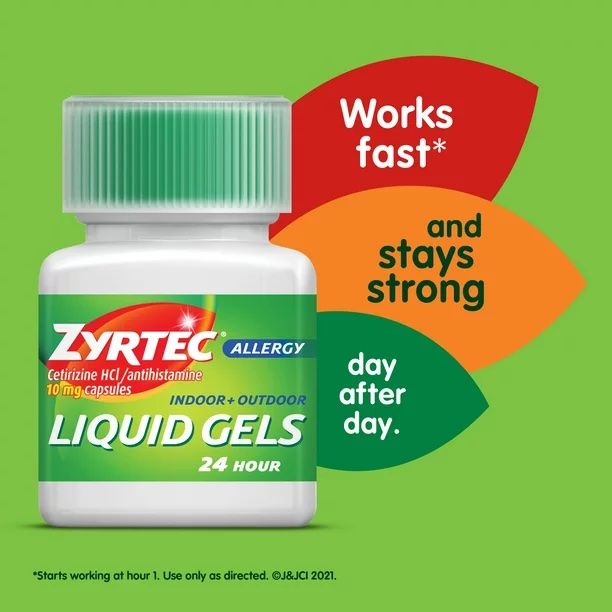 Zyrtec 24 Hour Allergy Relief Antihistamine Liquid Gel Capsules, 10 mg ...