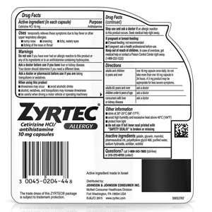 Zyrtec 24 Hour Allergy Relief Antihistamine Liquid Gel Capsules, 10 mg ...