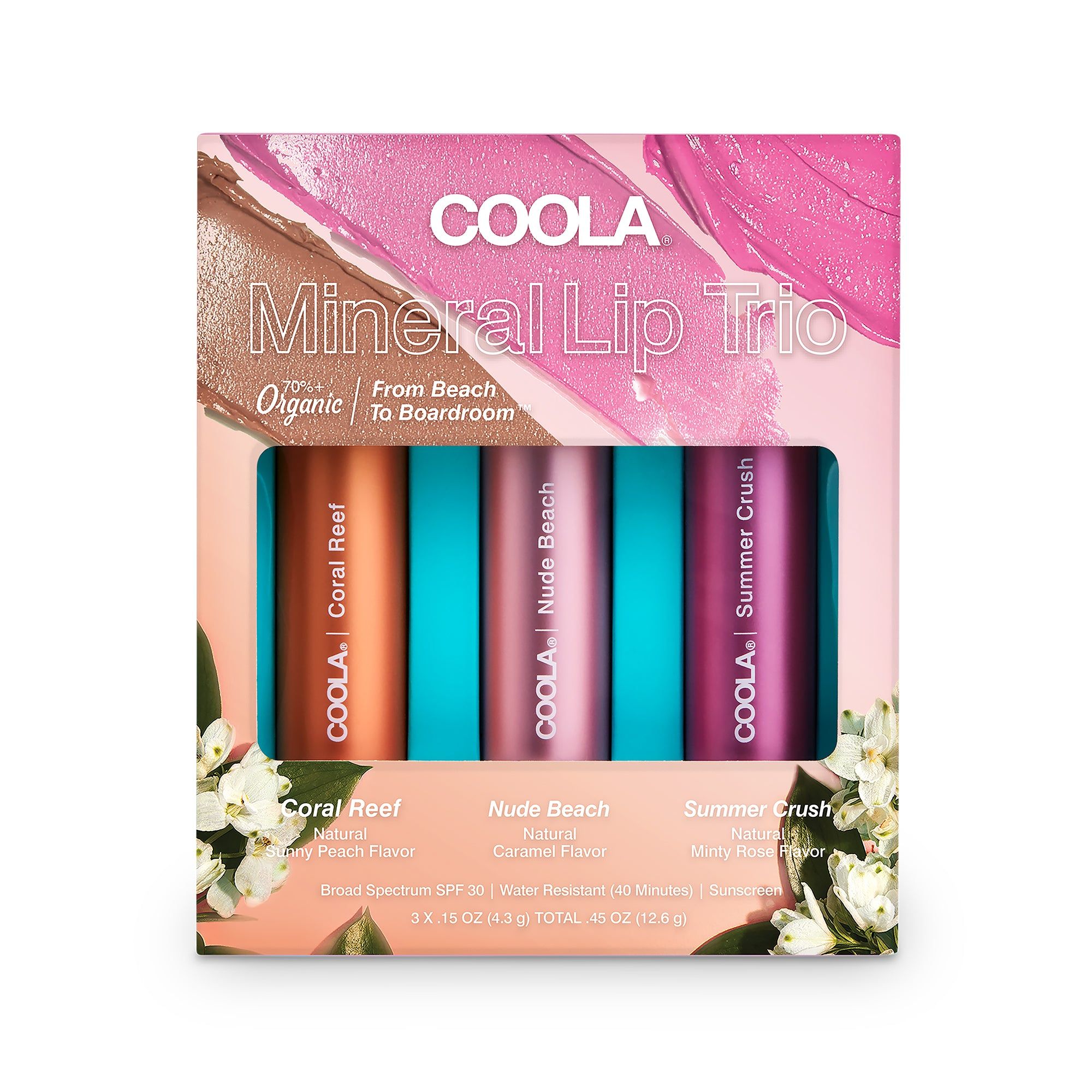 COOLA Mineral Lip Trio, Summer Crush, Firecracker, Nude Beach, SPF 30 ...