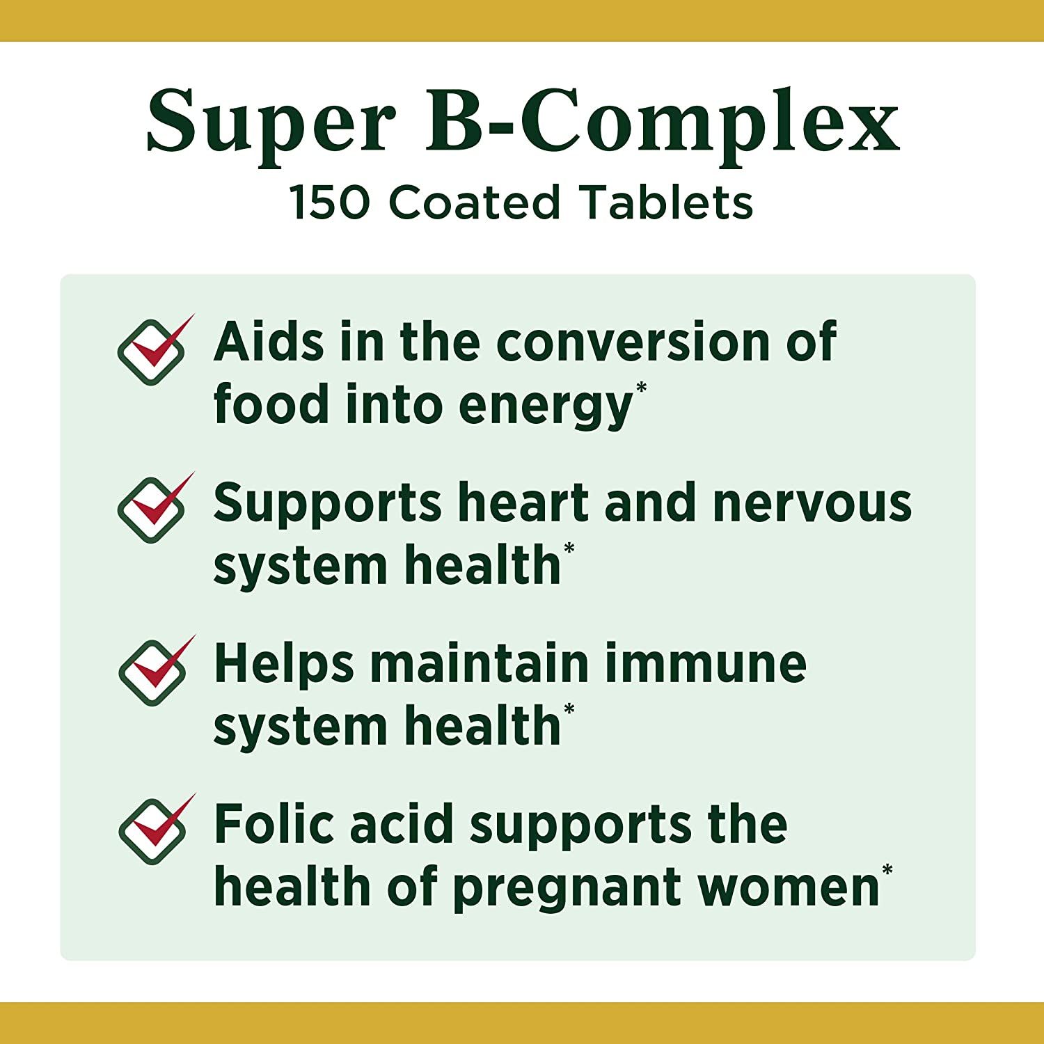 Nature's Bounty Super B-complex with Folic Acid Plus Vitamin C Tablets ...