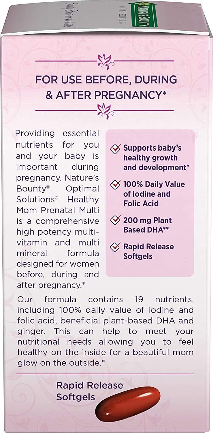 Nature's Bounty Optimal Solutions Healthy Mom Prenatal Multi Softgels ...