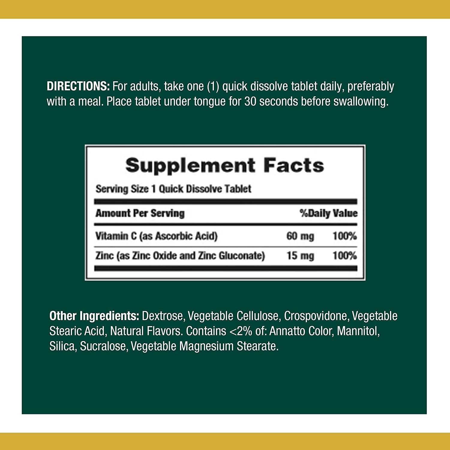 Nature's Bounty Vitamin C Plus Zinc Quick Dissolve Tablets - 60 ct