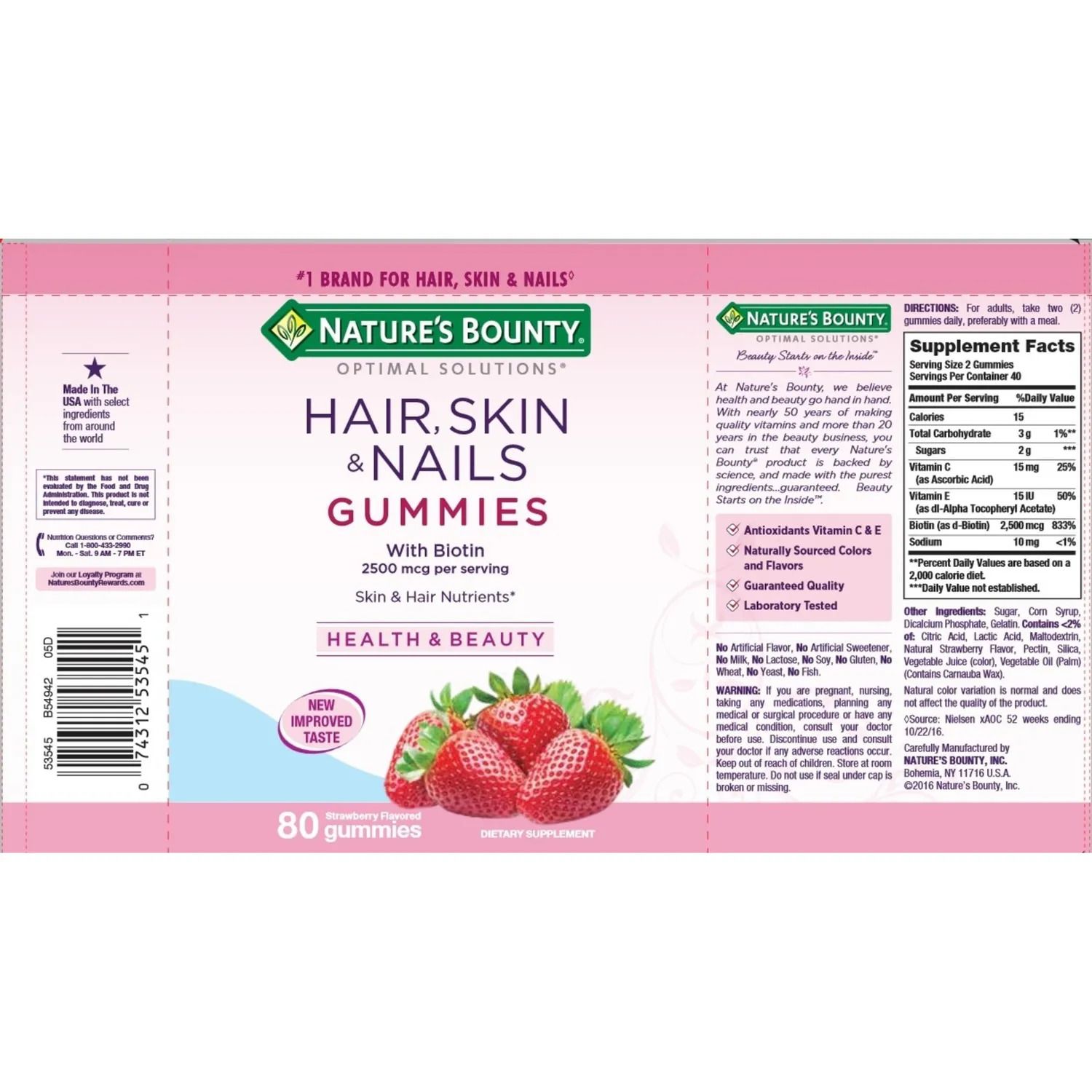 Nature's Bounty Hair, Skin & Nails Gummies with Biotin - 80 ct