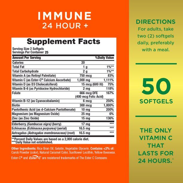 Nature's Bounty Immune 24 Hour+ Softgels - 50 ct