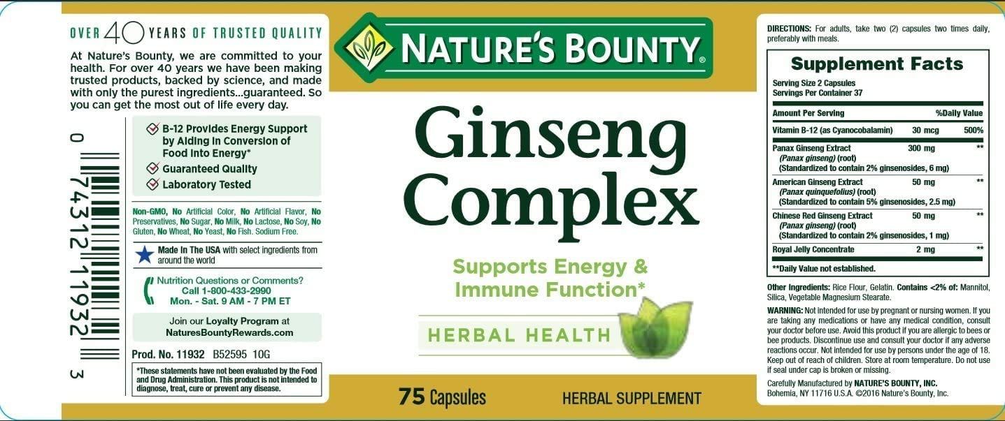 Nature's Bounty Ginseng Complex Capsules - 75 ct