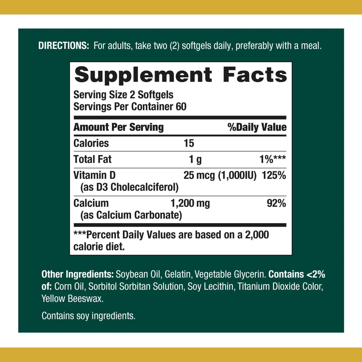 Nature's Bounty Calcium Plus Vitamin D3 1200mg Softgels - 120 ct