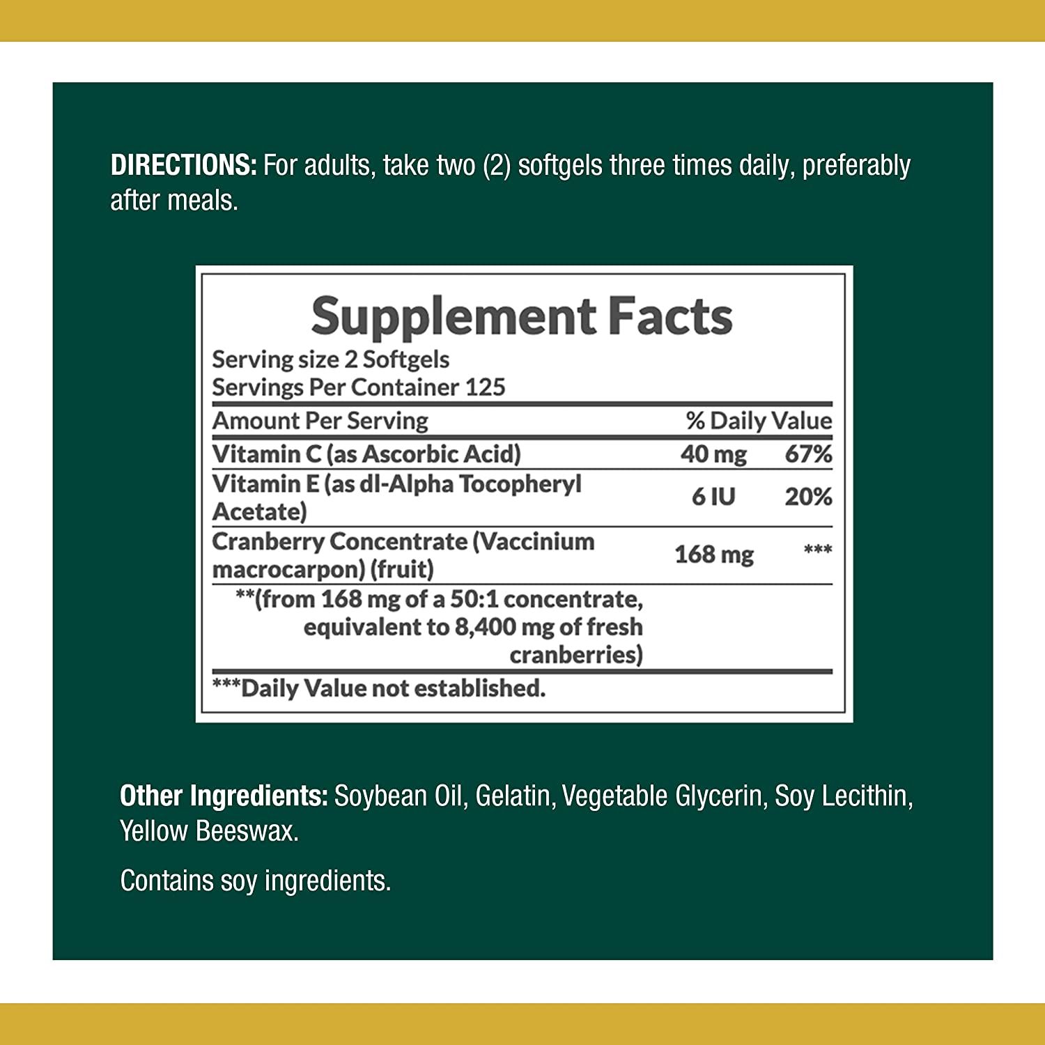 Nature's Bounty Cranberry with Vitamin C 4200 mg Softgels - 250 ct