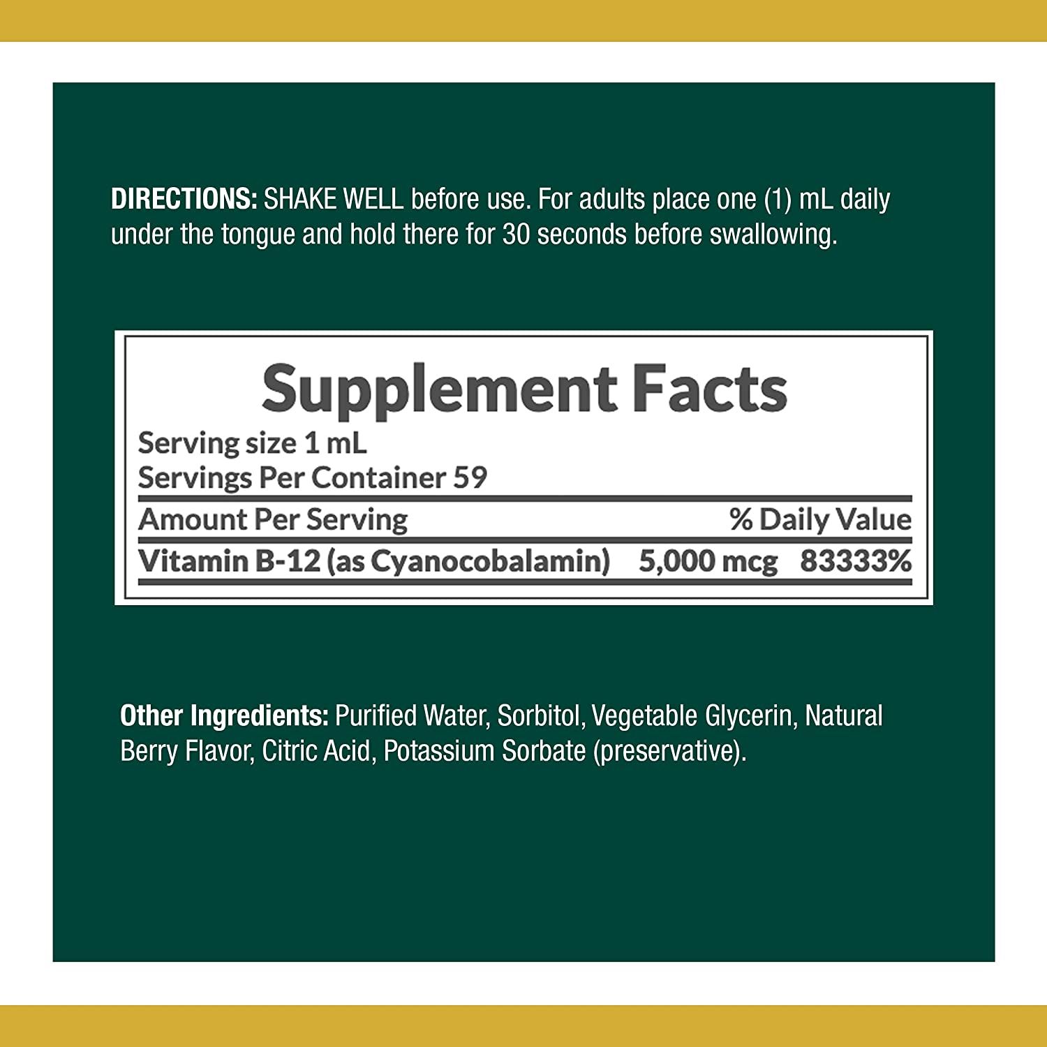 Nature's Bounty Liquid Vitamin B-12 5000 mcg, Natural Berry Flavor - 2 ...