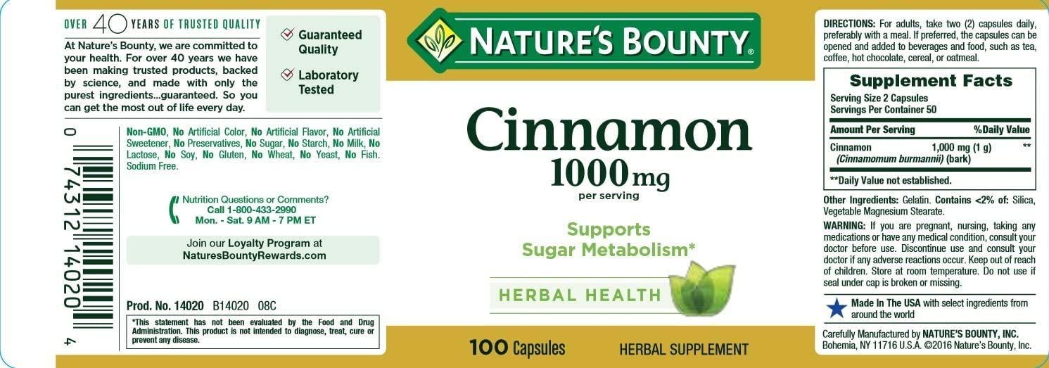 Nature's Bounty Cinnamon 1000 mg - 100 ct