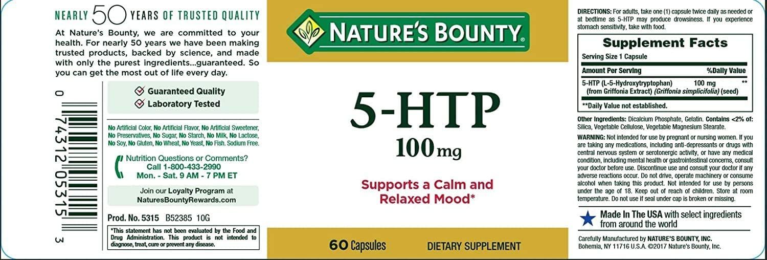 Nature's Bounty 5-HTP 100 mg Capsules - 60 ct