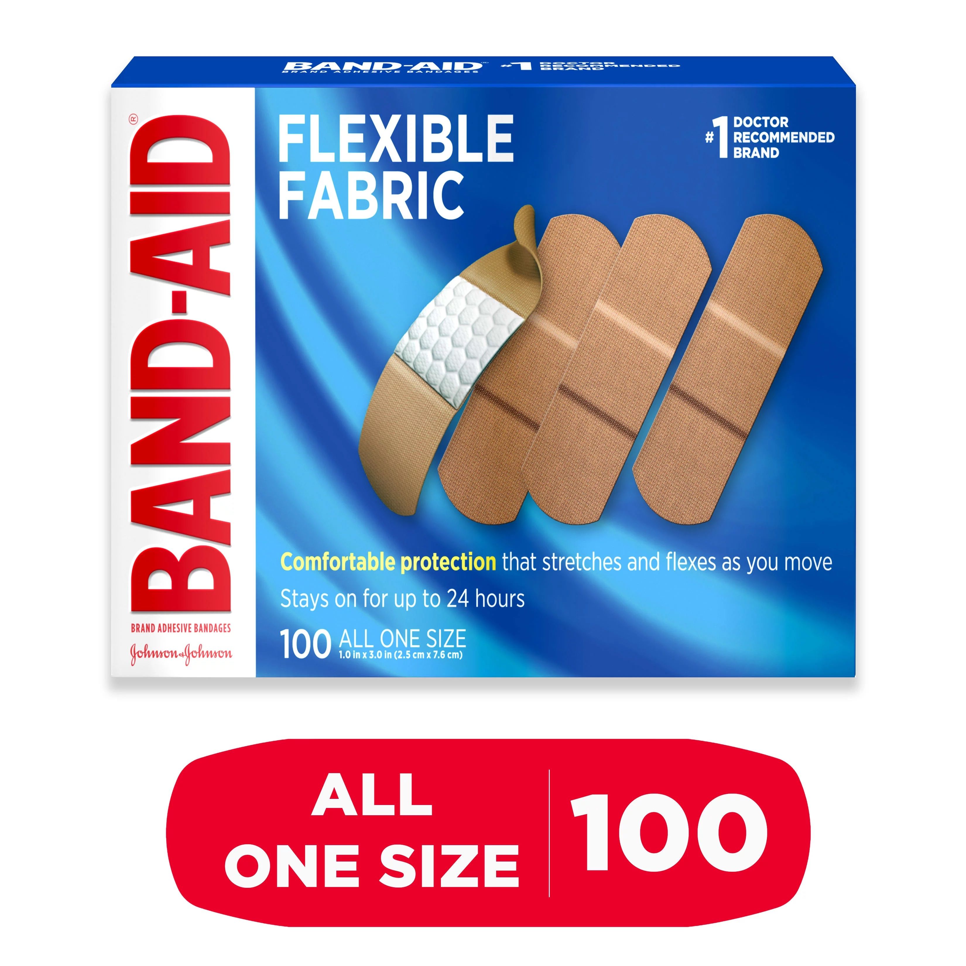 Band-Aid Brand Flexible Fabric Adhesive Bandages, All One Size - 100 ct