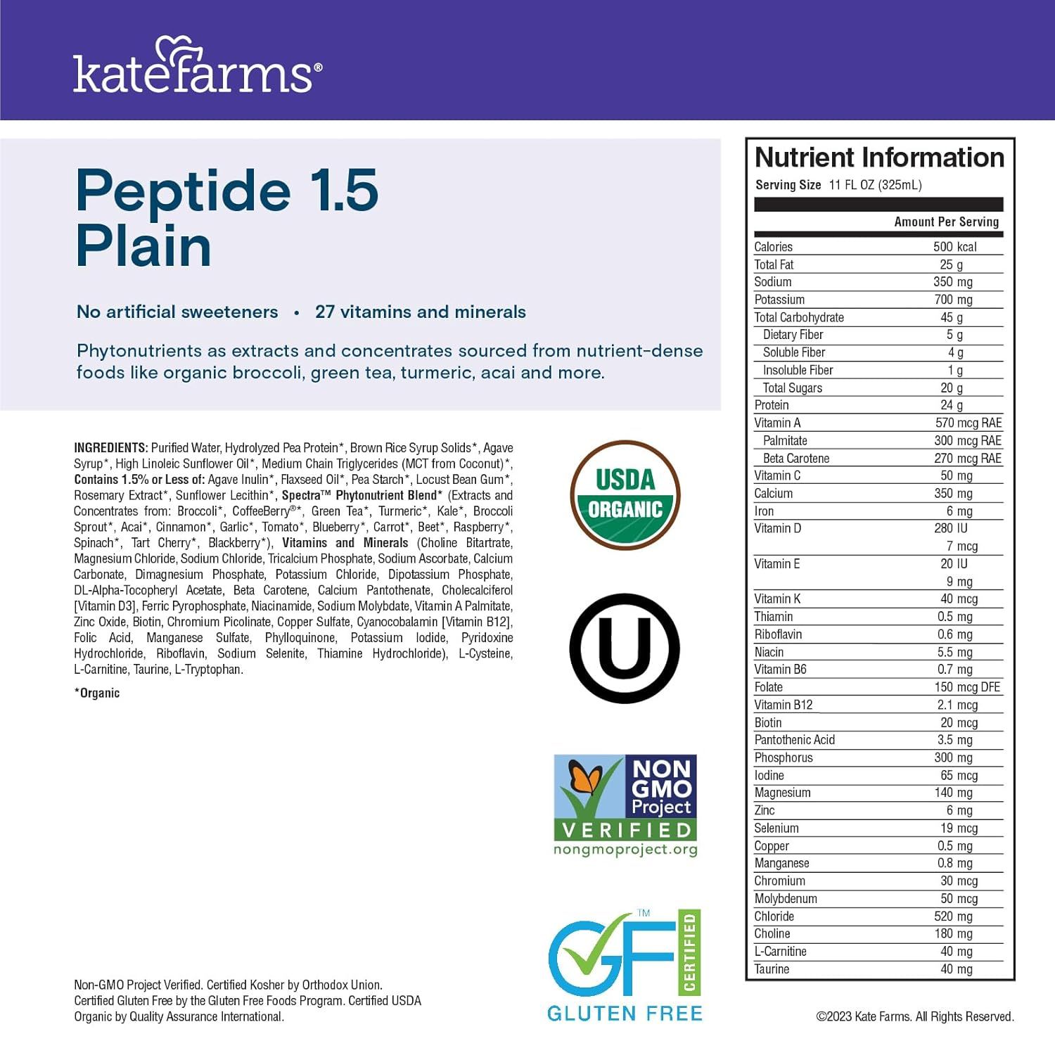 Kate Farms® Peptide 1.5, Plain, 11 fl oz- 12ct